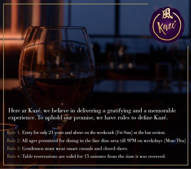 Menu of Kazé, Lavelle Road, Bangalore
