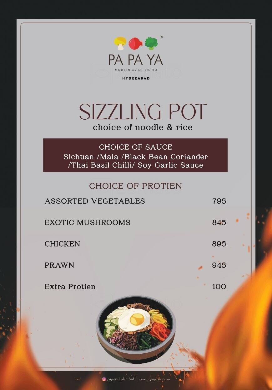 Menu of PaPaYa - Modern Asian Bistro, Film Nagar, Hyderabad
