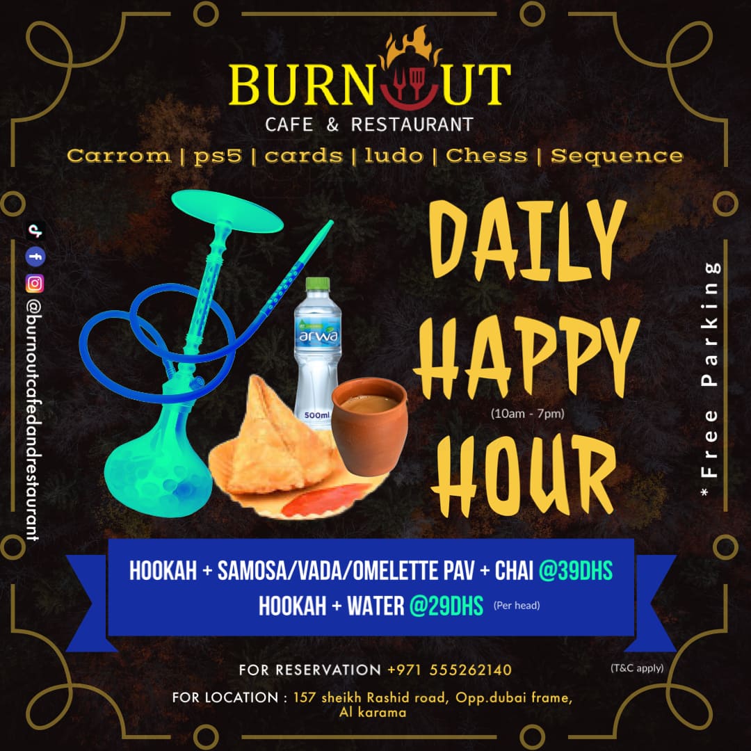 Menu of Burnout Cafe, Al Karama, Dubai