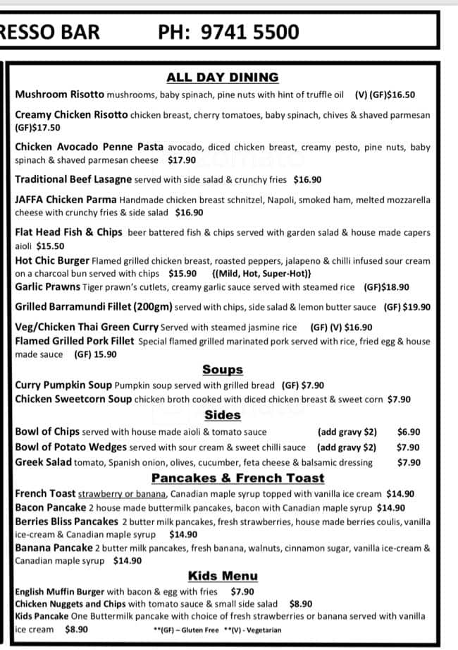 Menu at Cafe B2B Barrister To Barista By Jaffa, Werribee