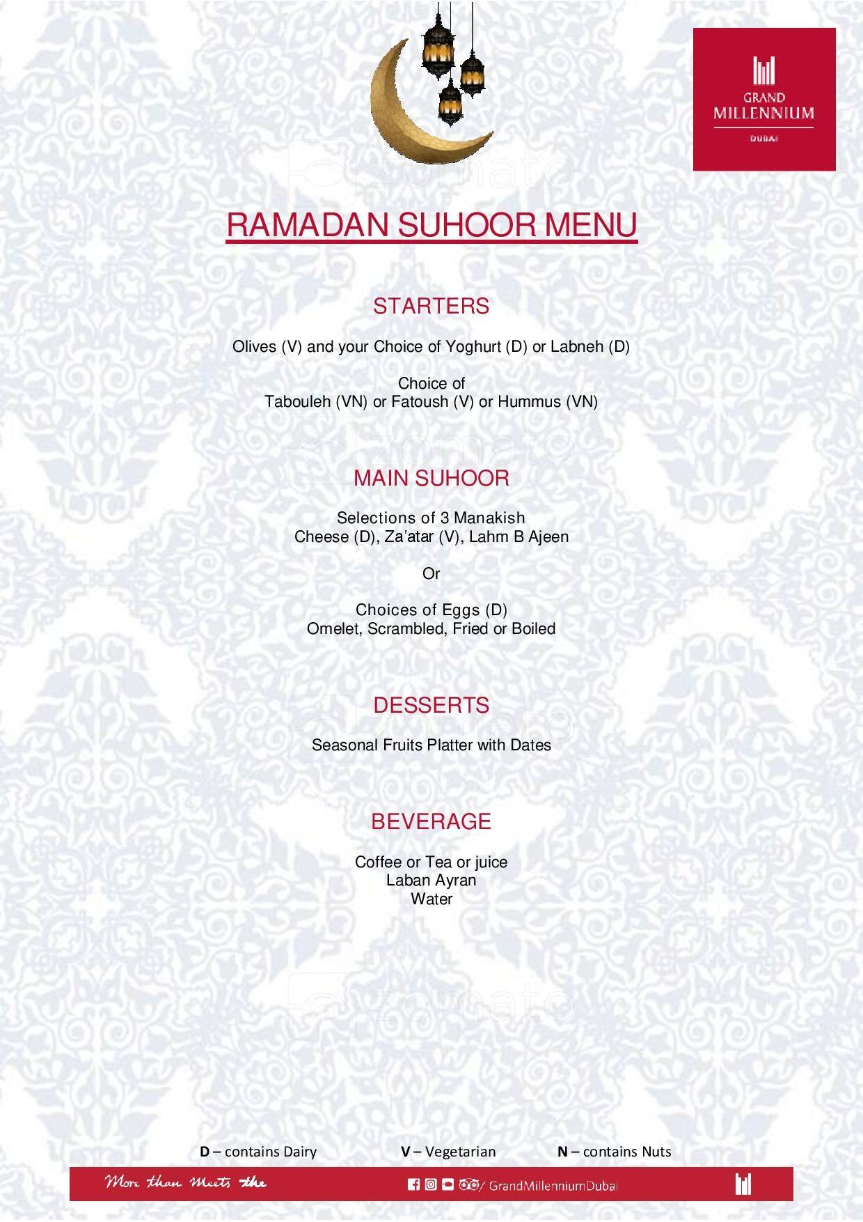 Menu at The Podium restaurant, Dubai