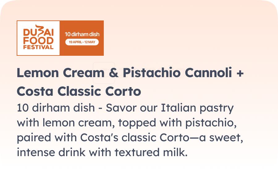 Menu of Costa Coffee, Academic City, Dubai