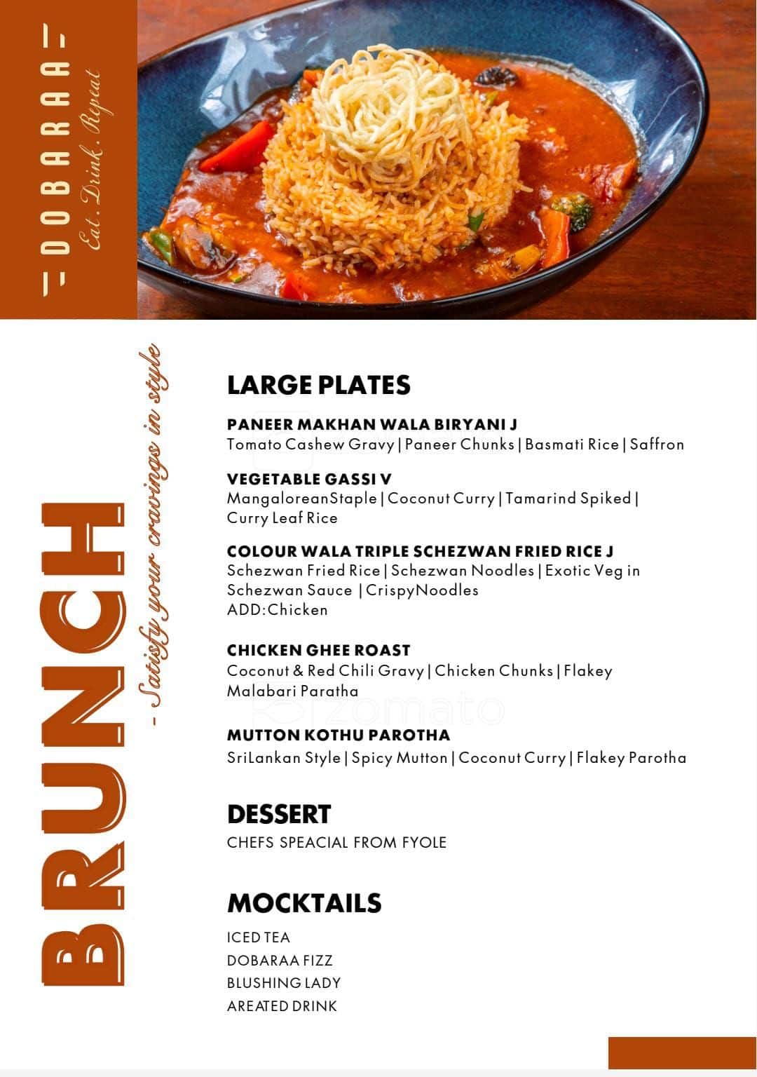 Menu of Dobaraa, Lower Parel, Mumbai