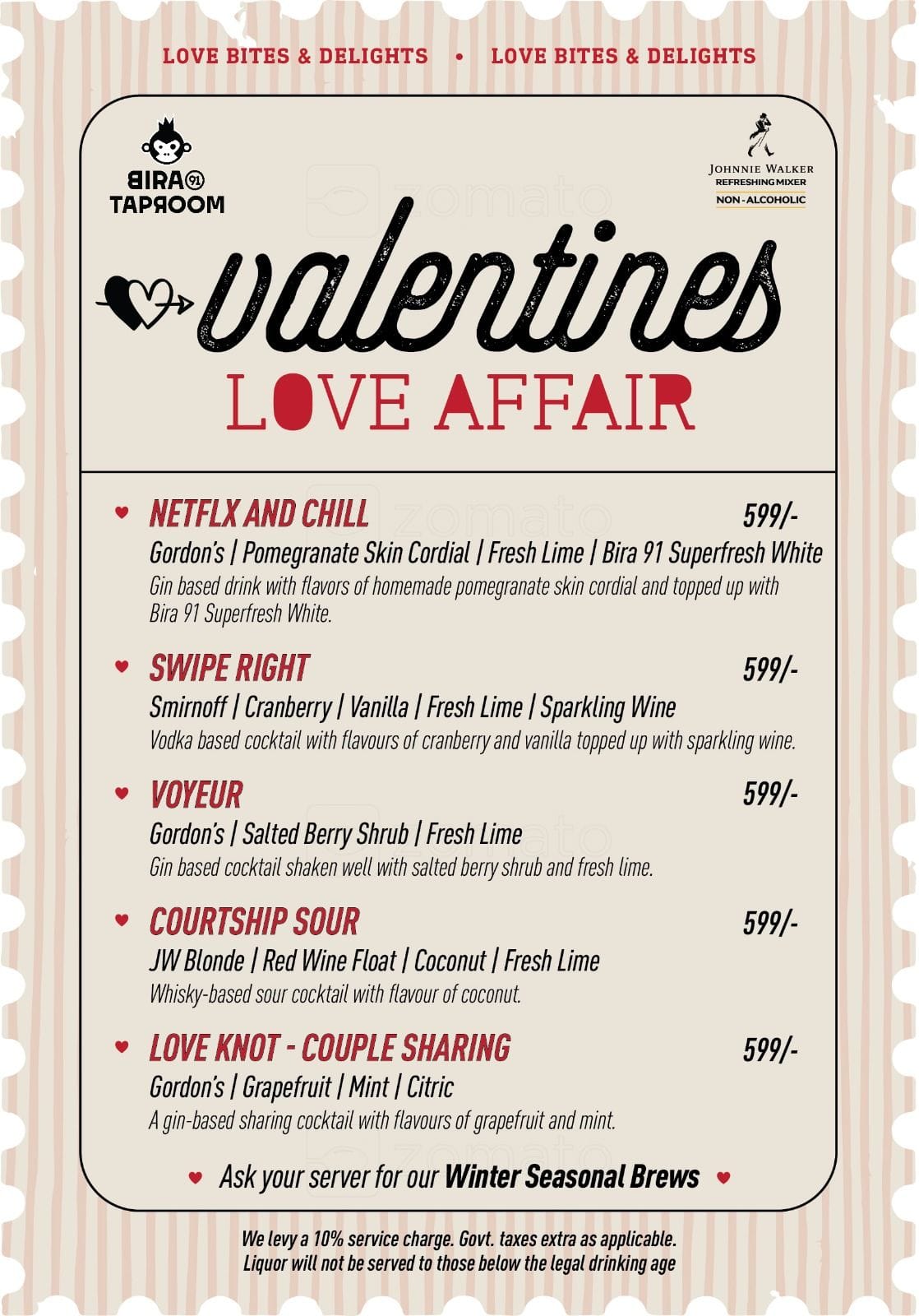 Menu of Bira 91 Taproom, DLF Cyber City, Gurgaon