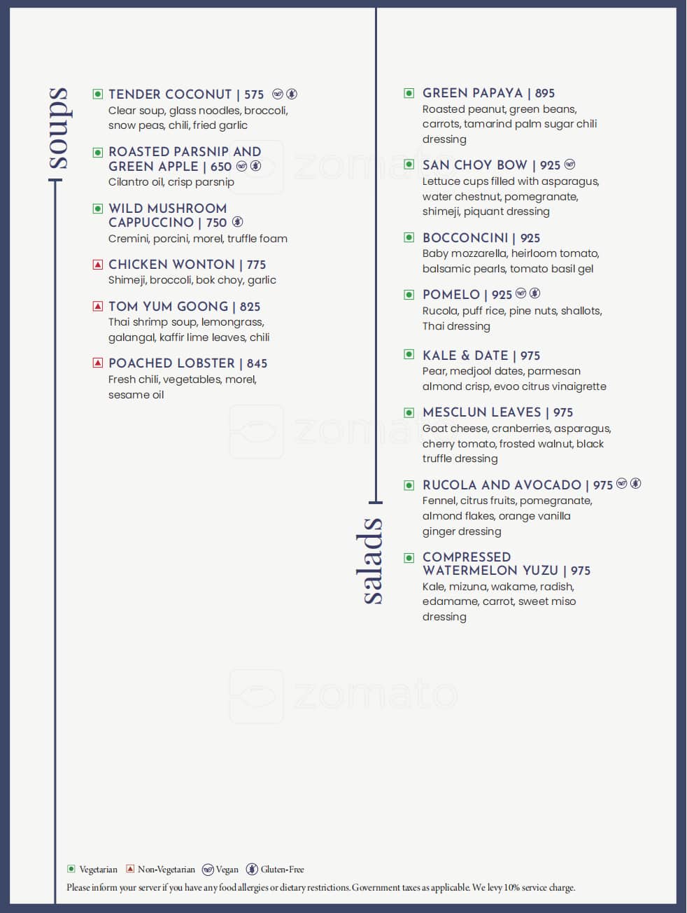 Menu of MKT, Chanakyapuri, New Delhi