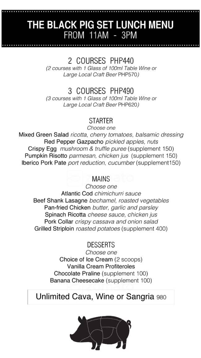 The Black Pig Menu,Menú para The Black Pig, Filinvest City, Muntinlupa ...