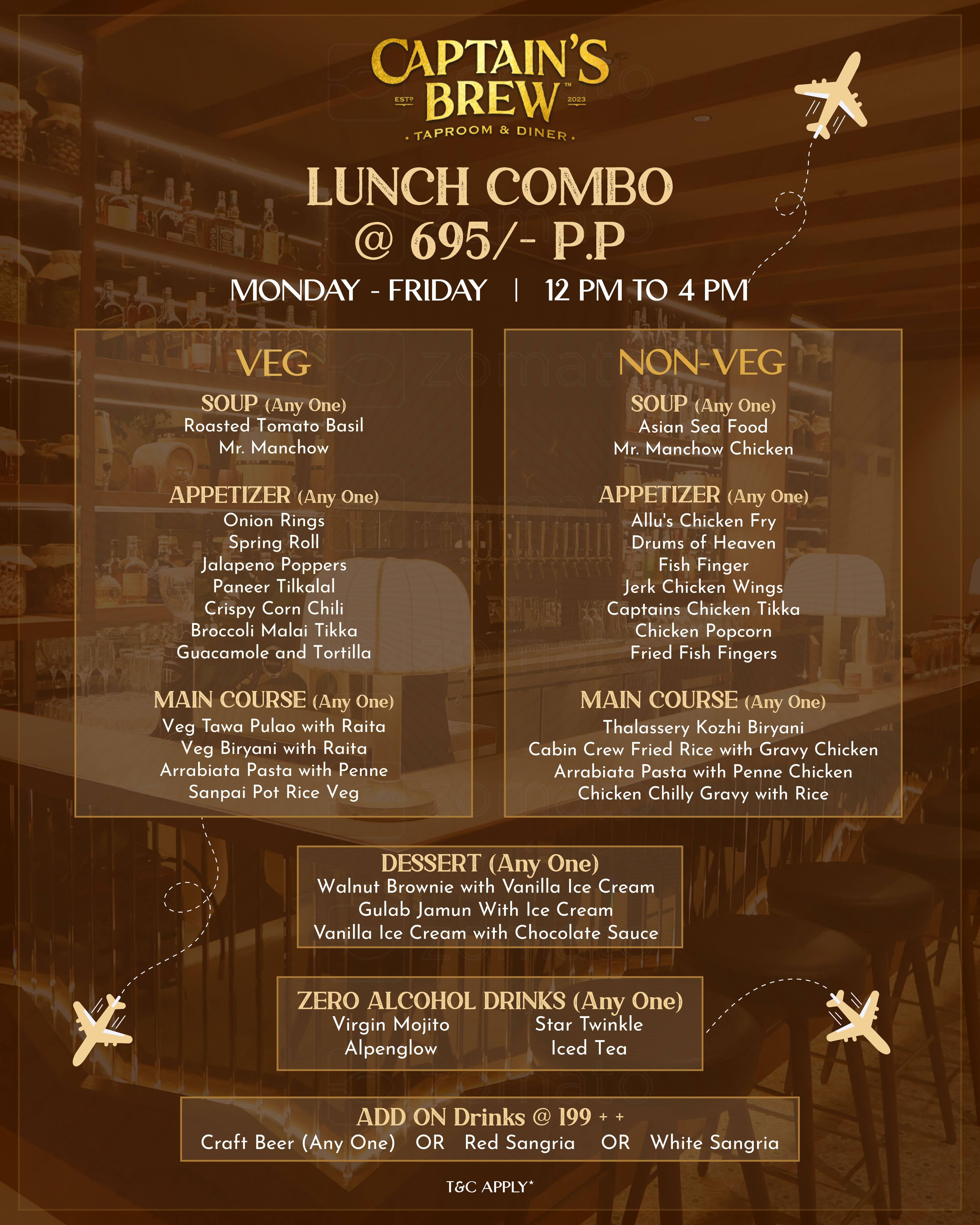 Menu of Captain's Brew, Wagle Estate, Thane West, Thane