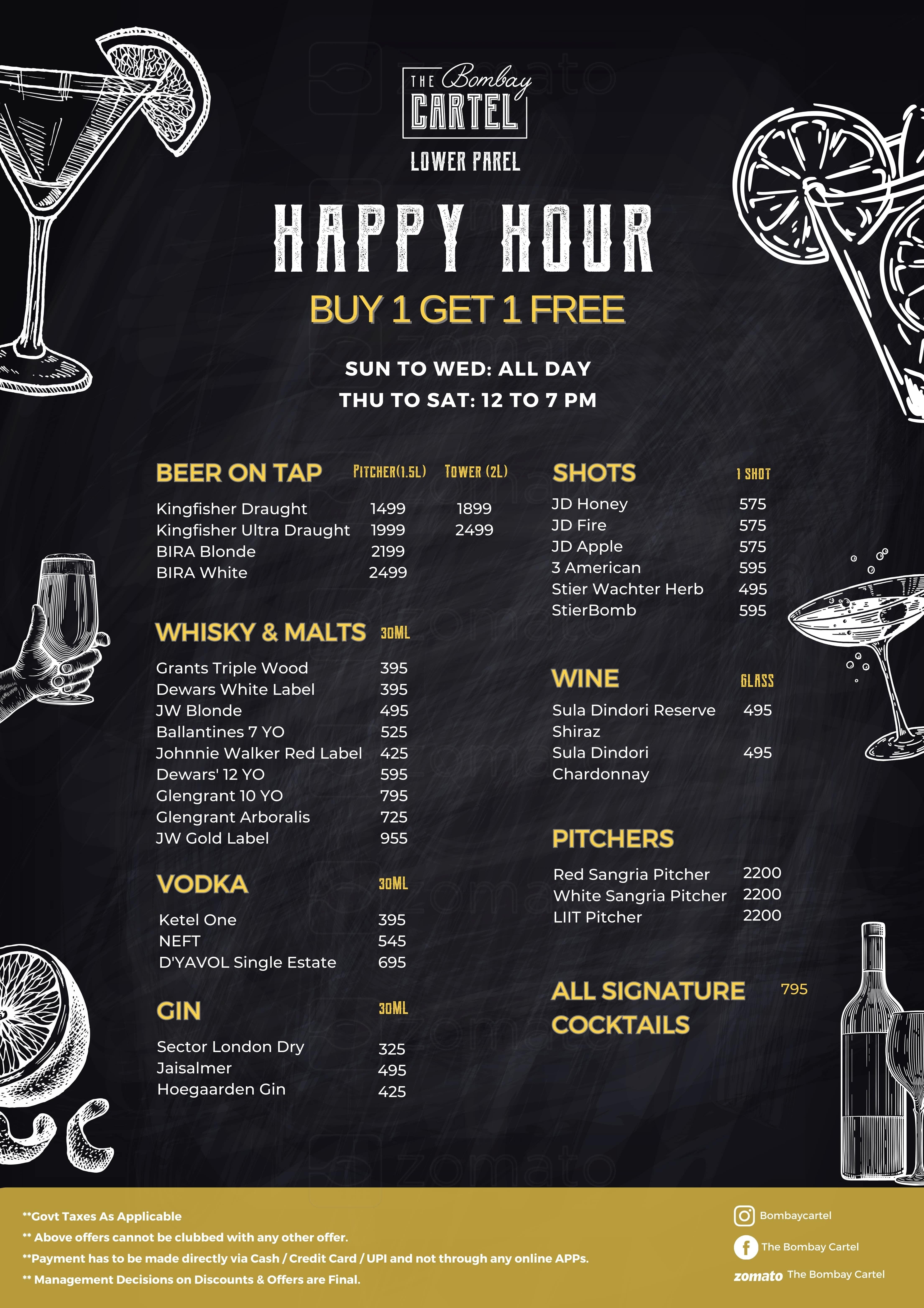 Menu of The Bombay Cartel, Lower Parel, Mumbai