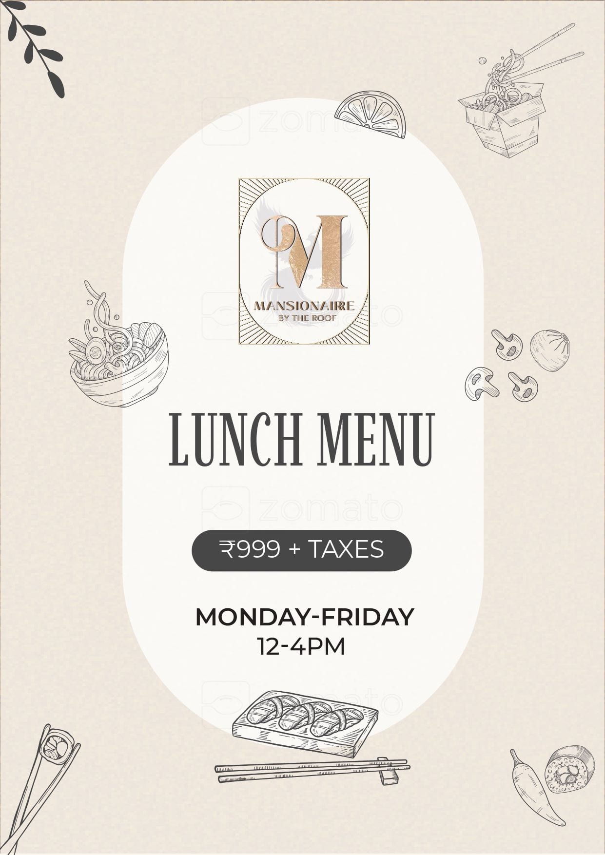 Menu of Mansionairre By The Roof, Wagle Estate, Thane West, Thane