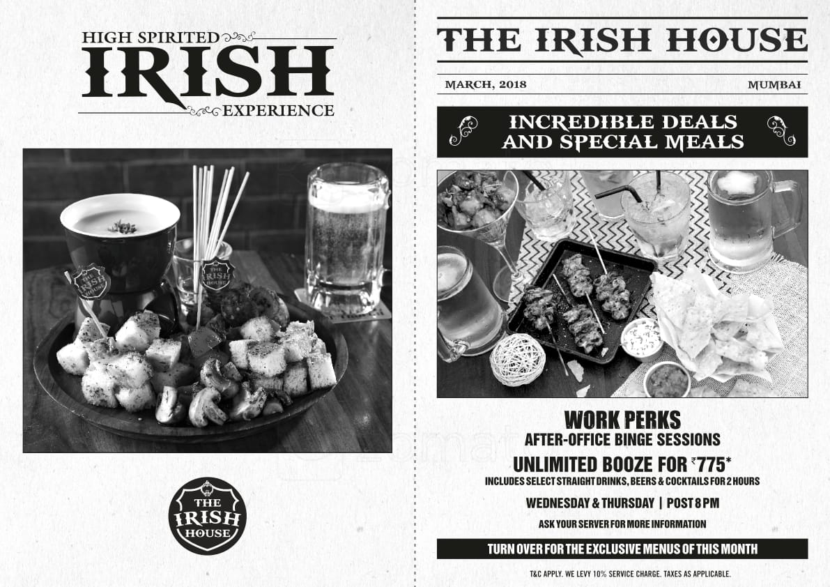 The Irish House Menu, Menu for The Irish House, Pali Hill, Bandra West ...