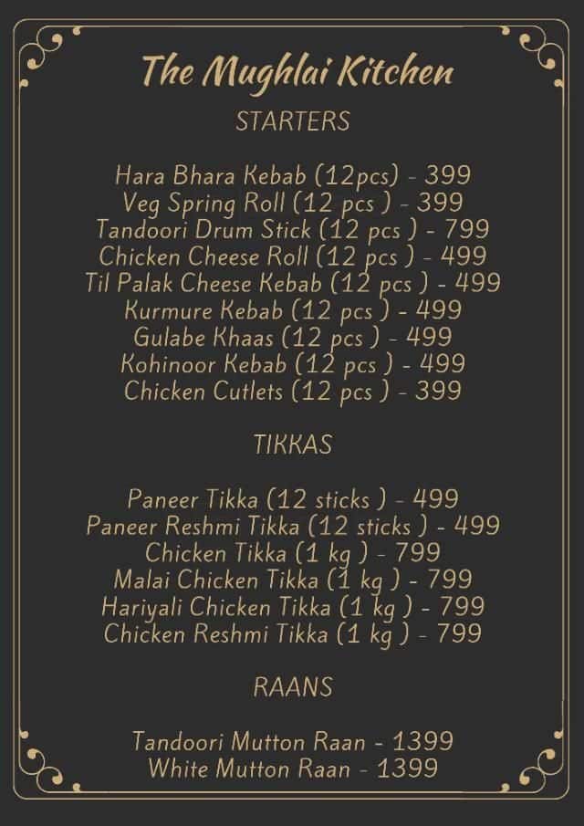Menu of The Mughlai Kitchen, Worli, Mumbai