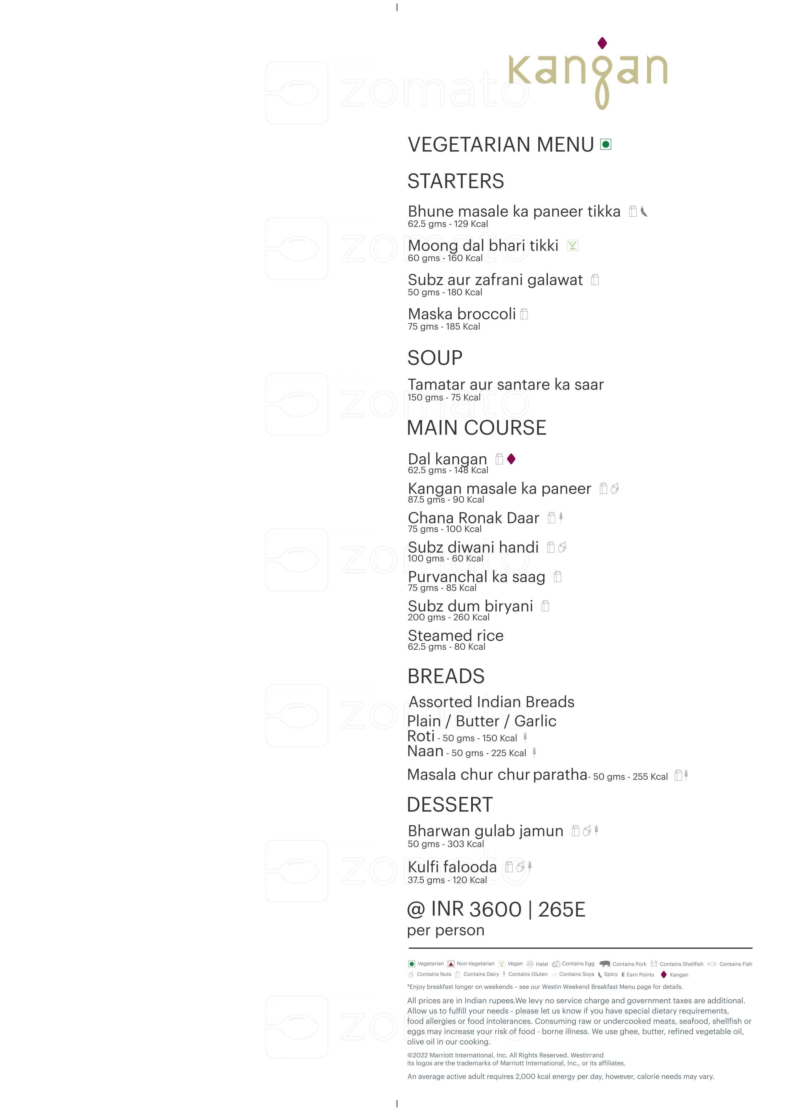 Menu of Kangan - The Westin Mumbai Garden City, Goregaon East, Mumbai