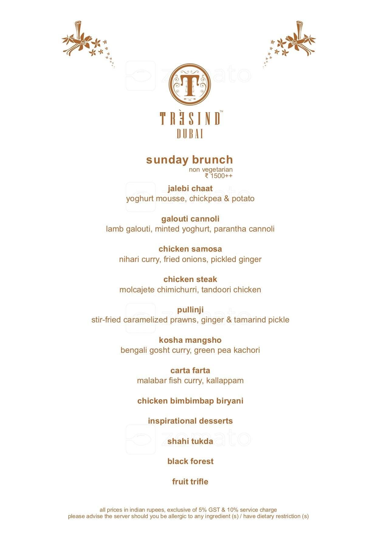 Menu at Trèsind, Mumbai