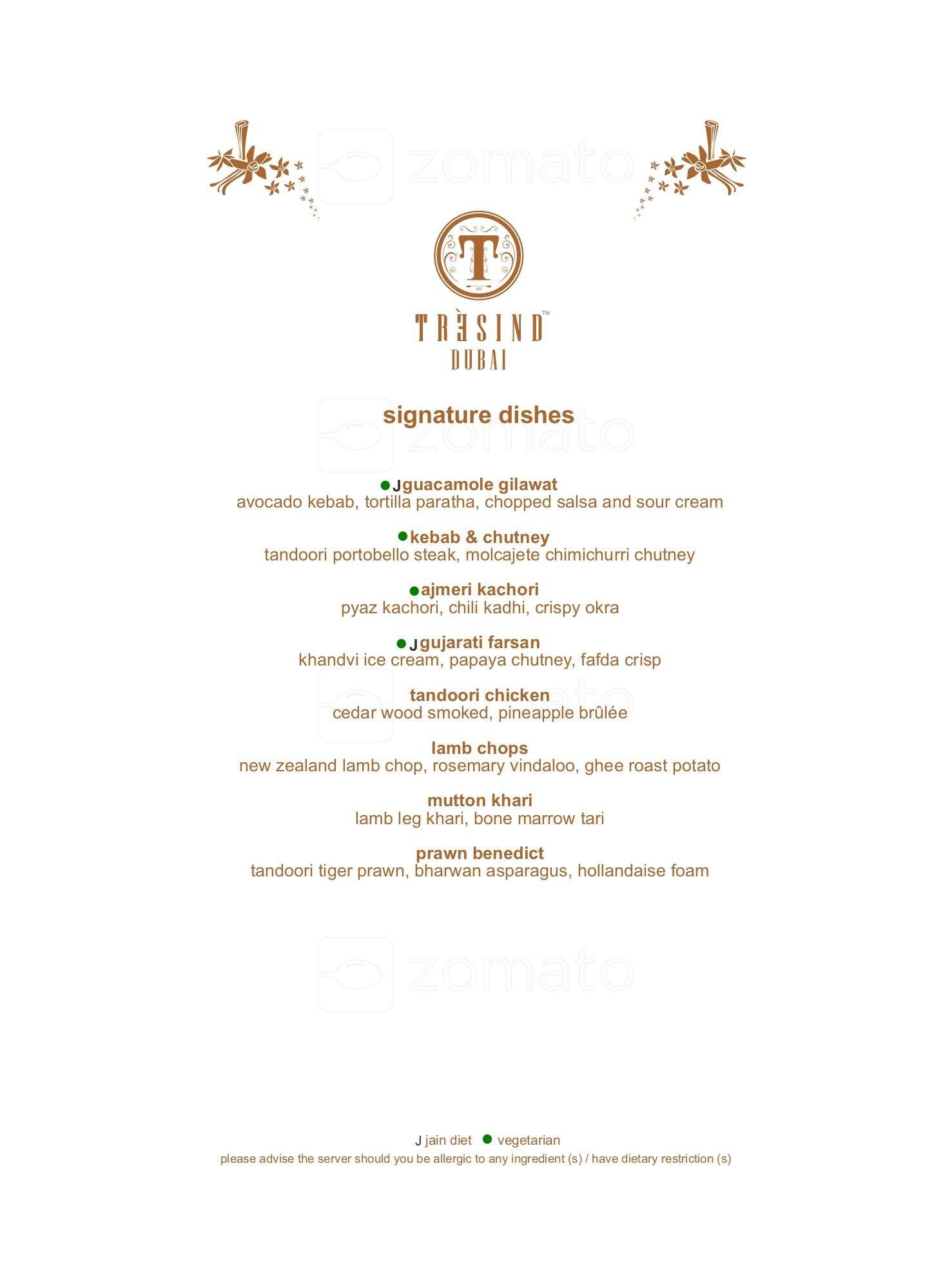 Menu at Trèsind, Mumbai