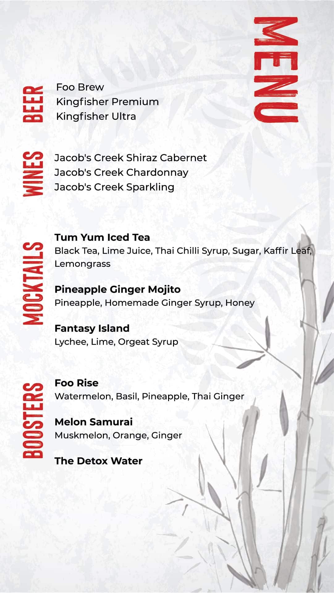 Menu at Foo Bandra, Mumbai