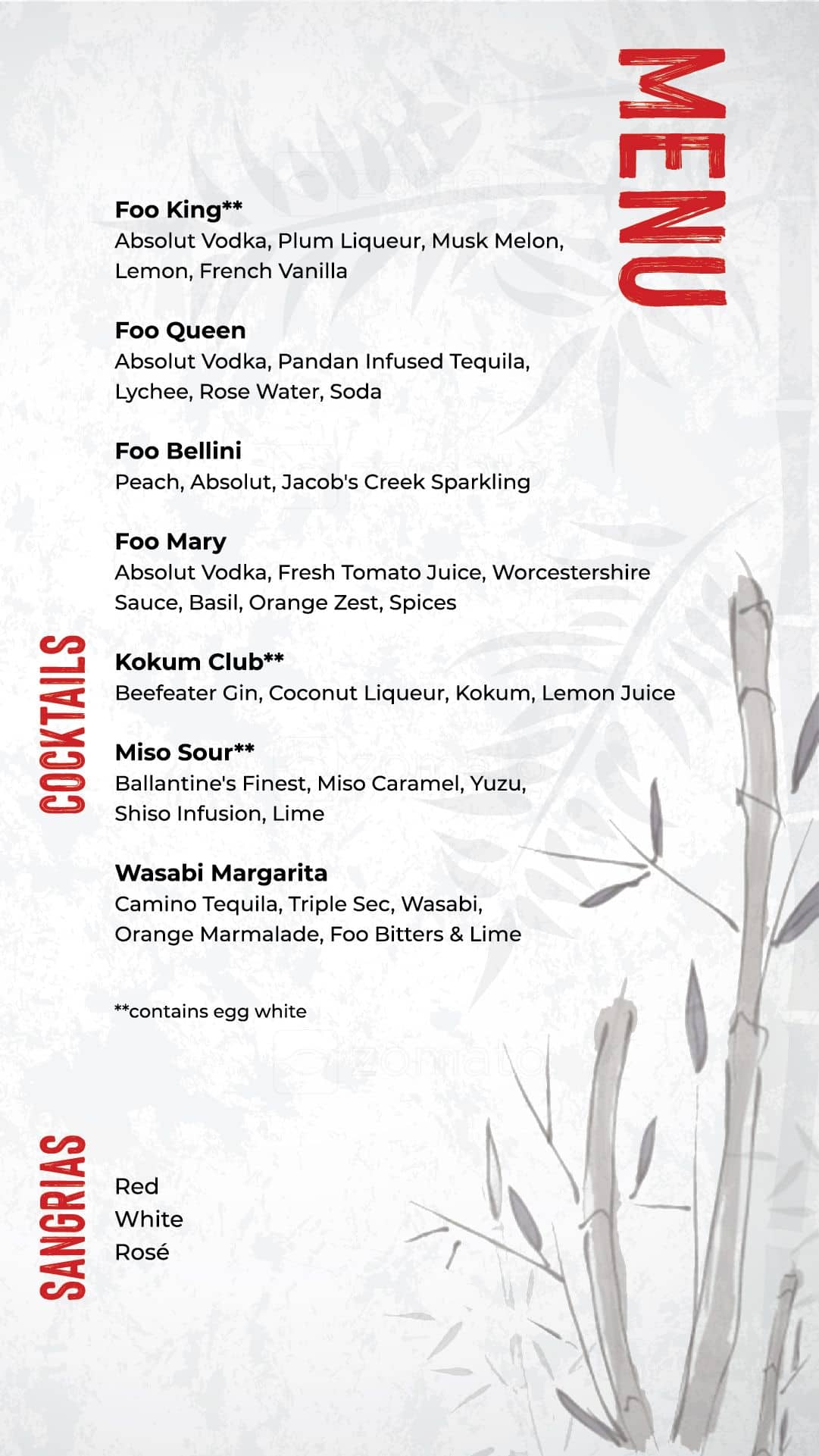 Menu at Foo Bandra, Mumbai