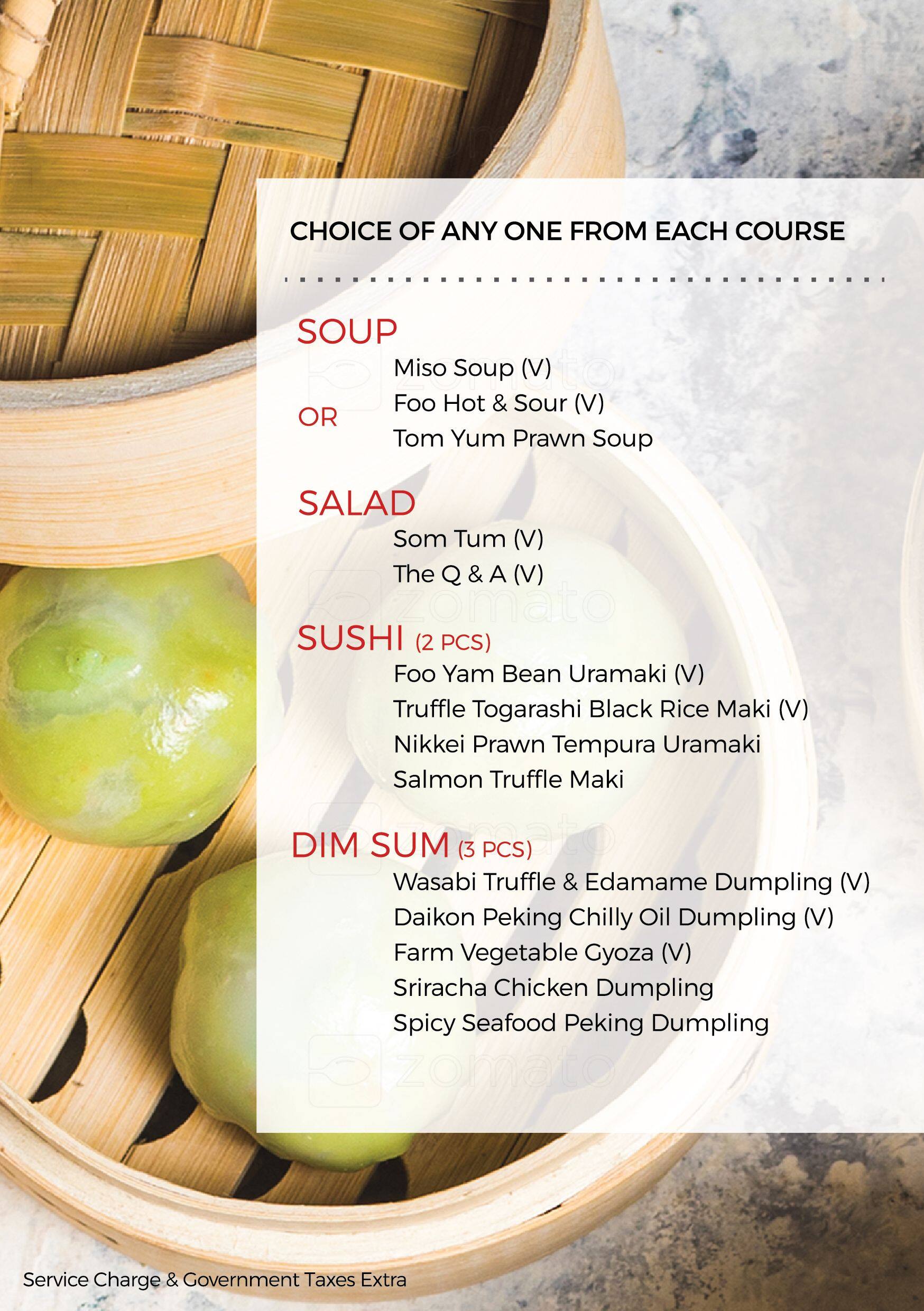 Menu at Foo Bandra, Mumbai