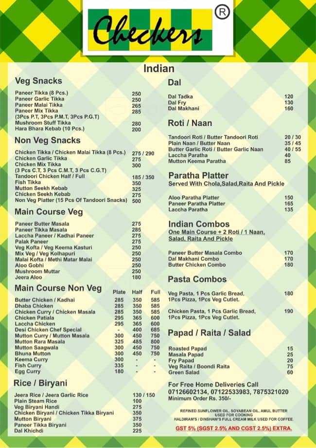 Checker's Menu, Menu de Checker's, Civil Lines, Nagpur - Zomato