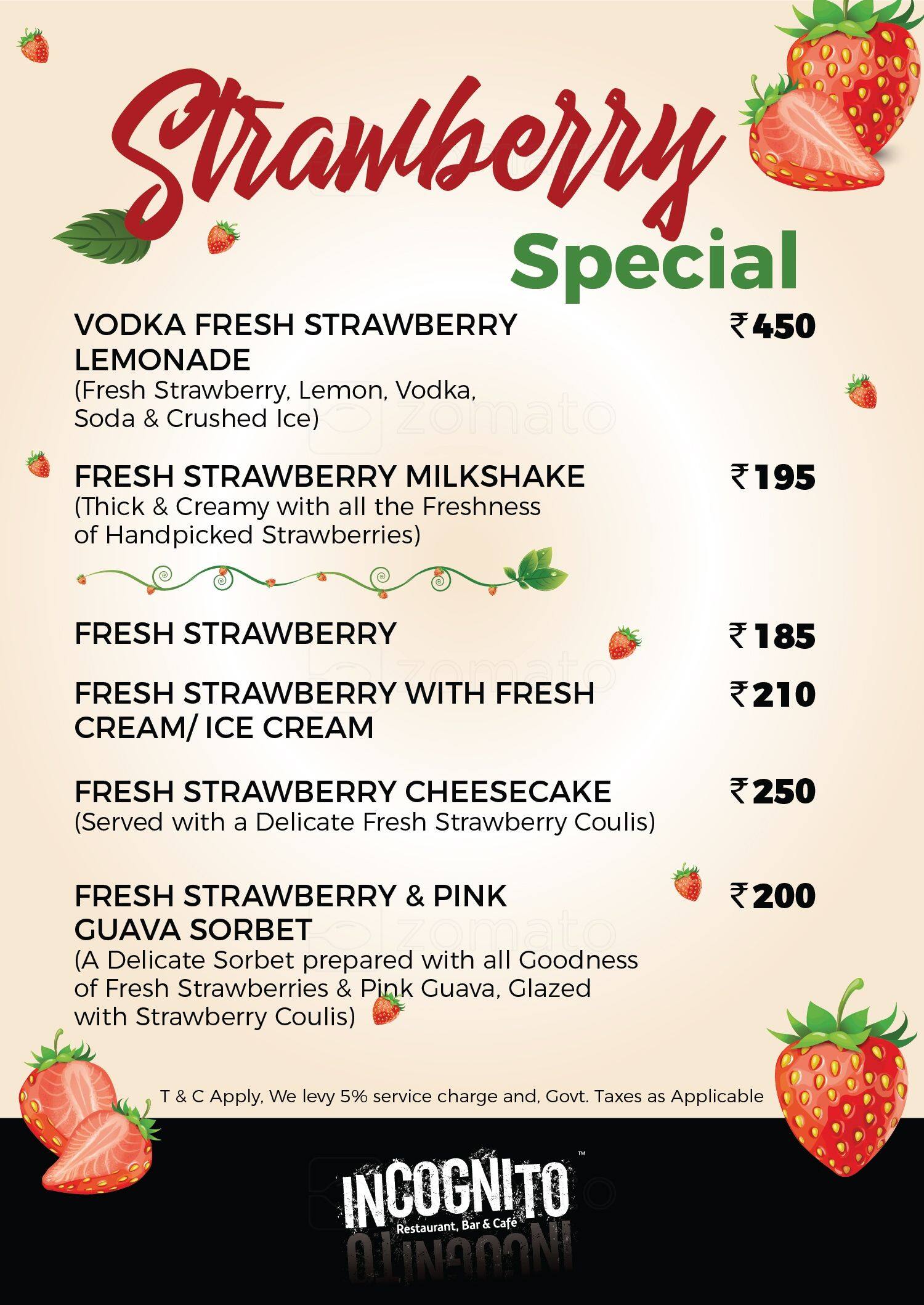 Incognito - Restaurant, Bar & Cafe Menu - Zomato