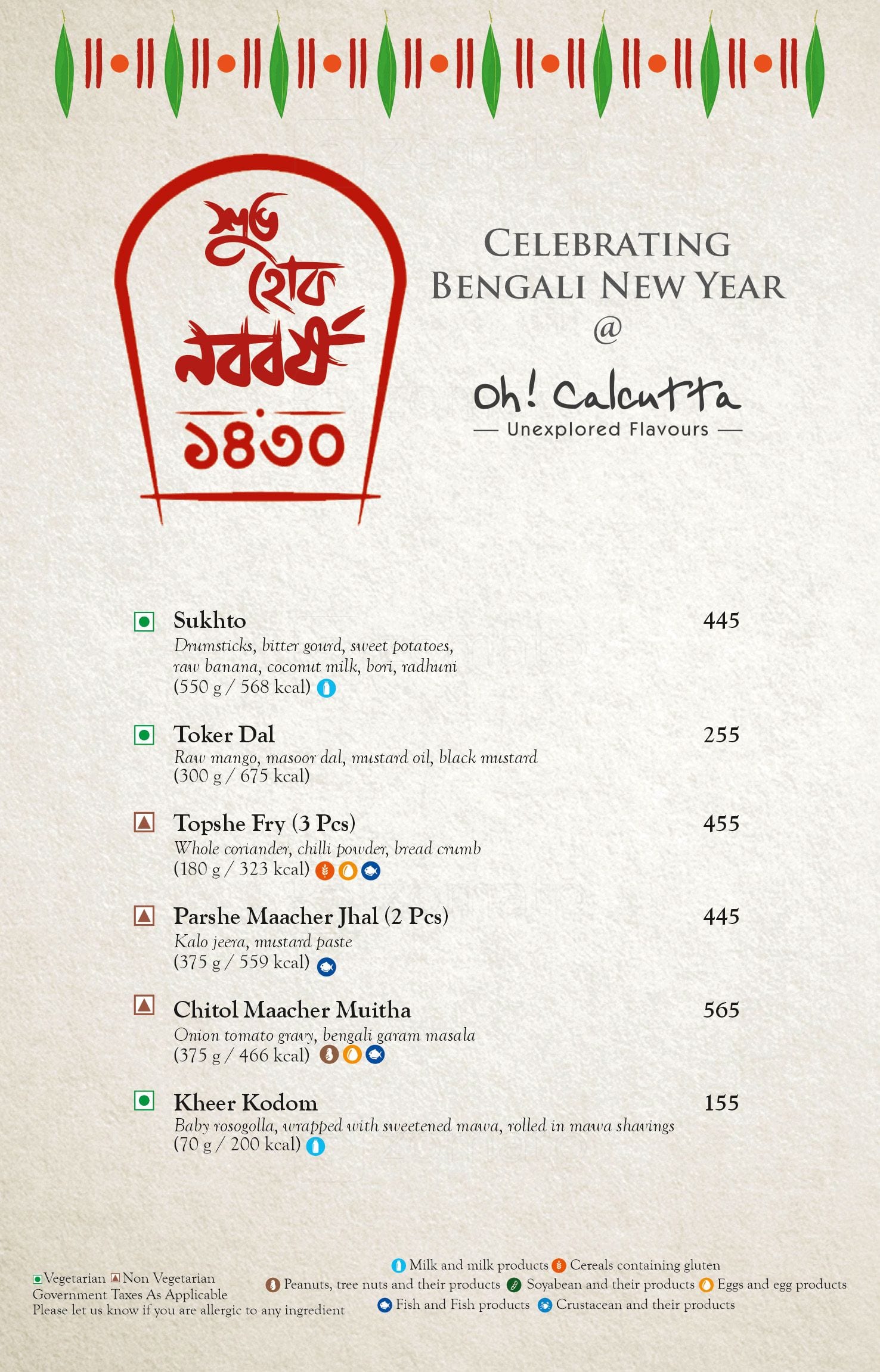Menu of Oh! Calcutta, Hitech City, Hyderabad