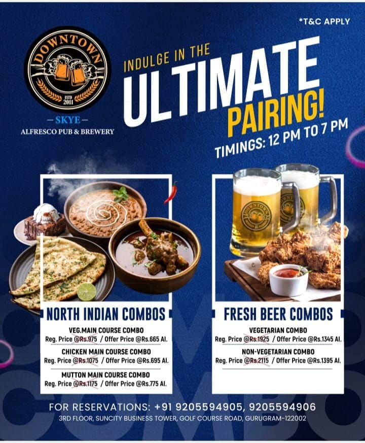 Menu of Downtown Skye - Suncity Business Towers, Sector 54, Gurgaon