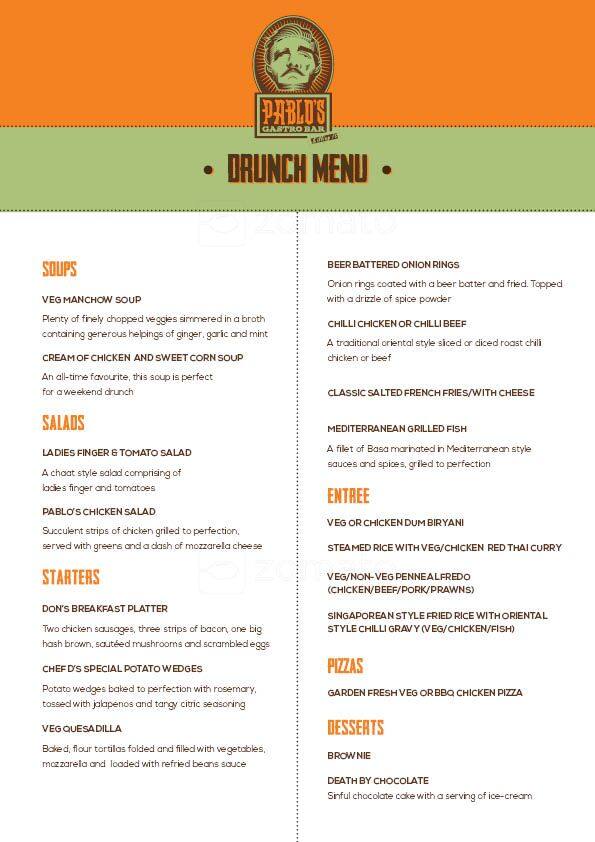 Pablo's Gastrobar Menu, Menu for Pablo's Gastrobar, Whitefield ...