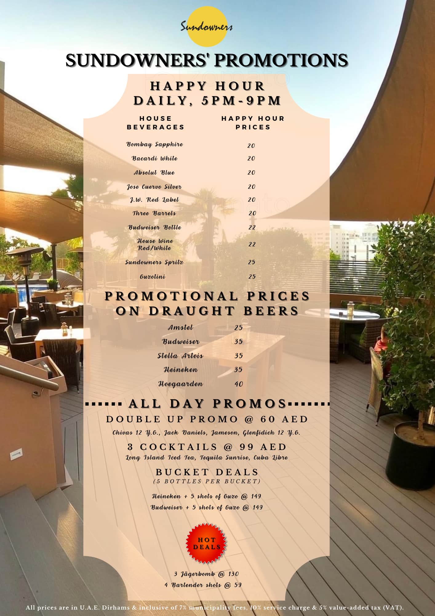 Menu of Sundowners - Majestic City Retreat Hotel, Mankhool, Dubai