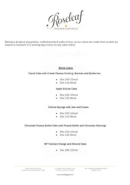 Roseleaf Cafe Menu, Menu for Roseleaf Cafe, Emirates Hills, Dubai - Zomato