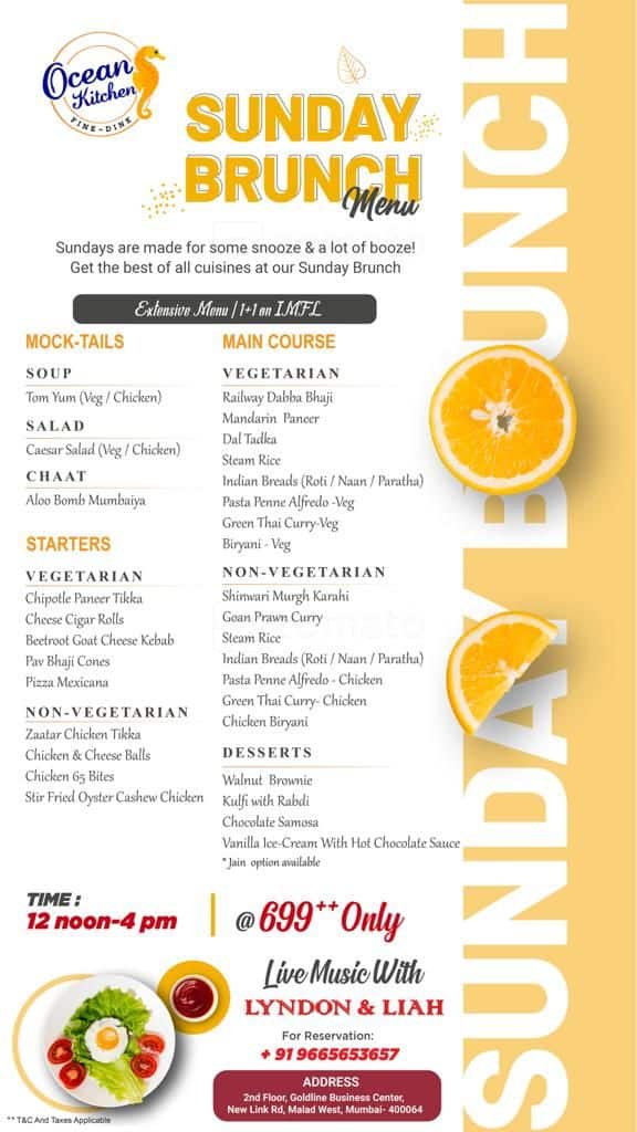 Menu of Ocean Kitchen Fine Dine, Malad West, Mumbai