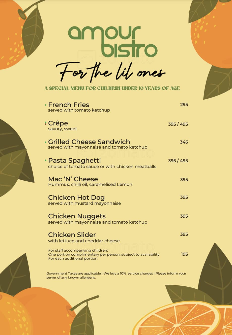 Menu of Amour Bistro, Assagao, Goa