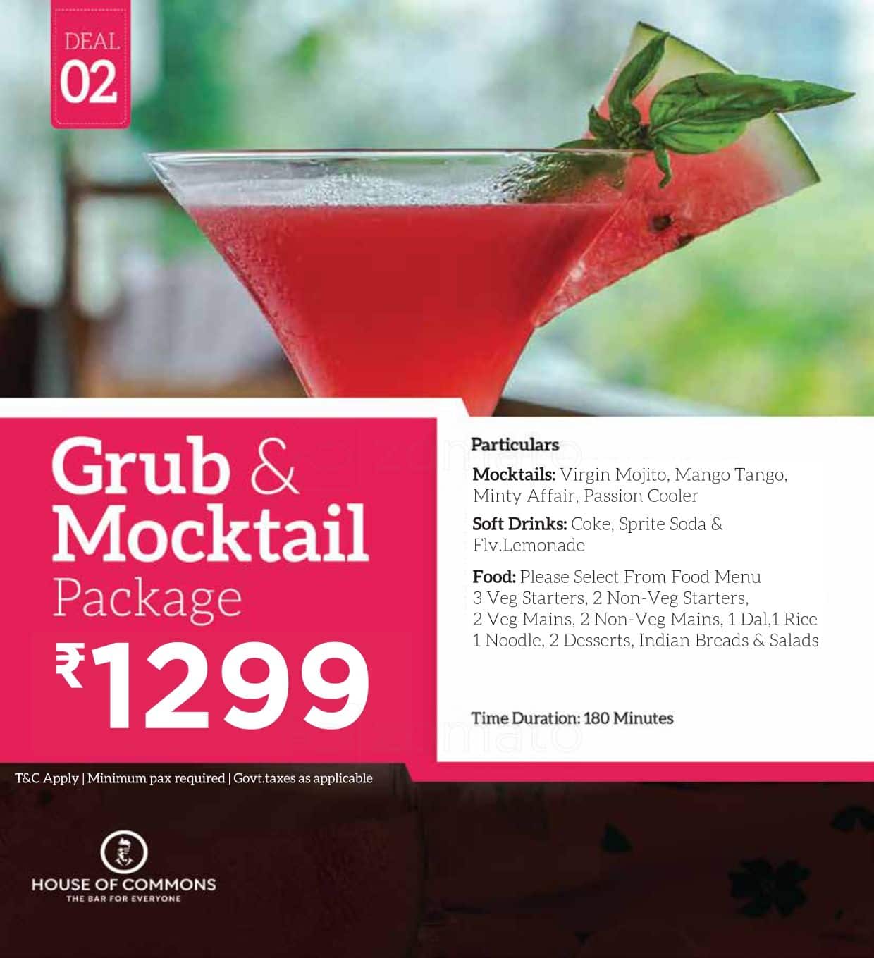 Menu at House of Commons, Bengaluru, 1st Floor