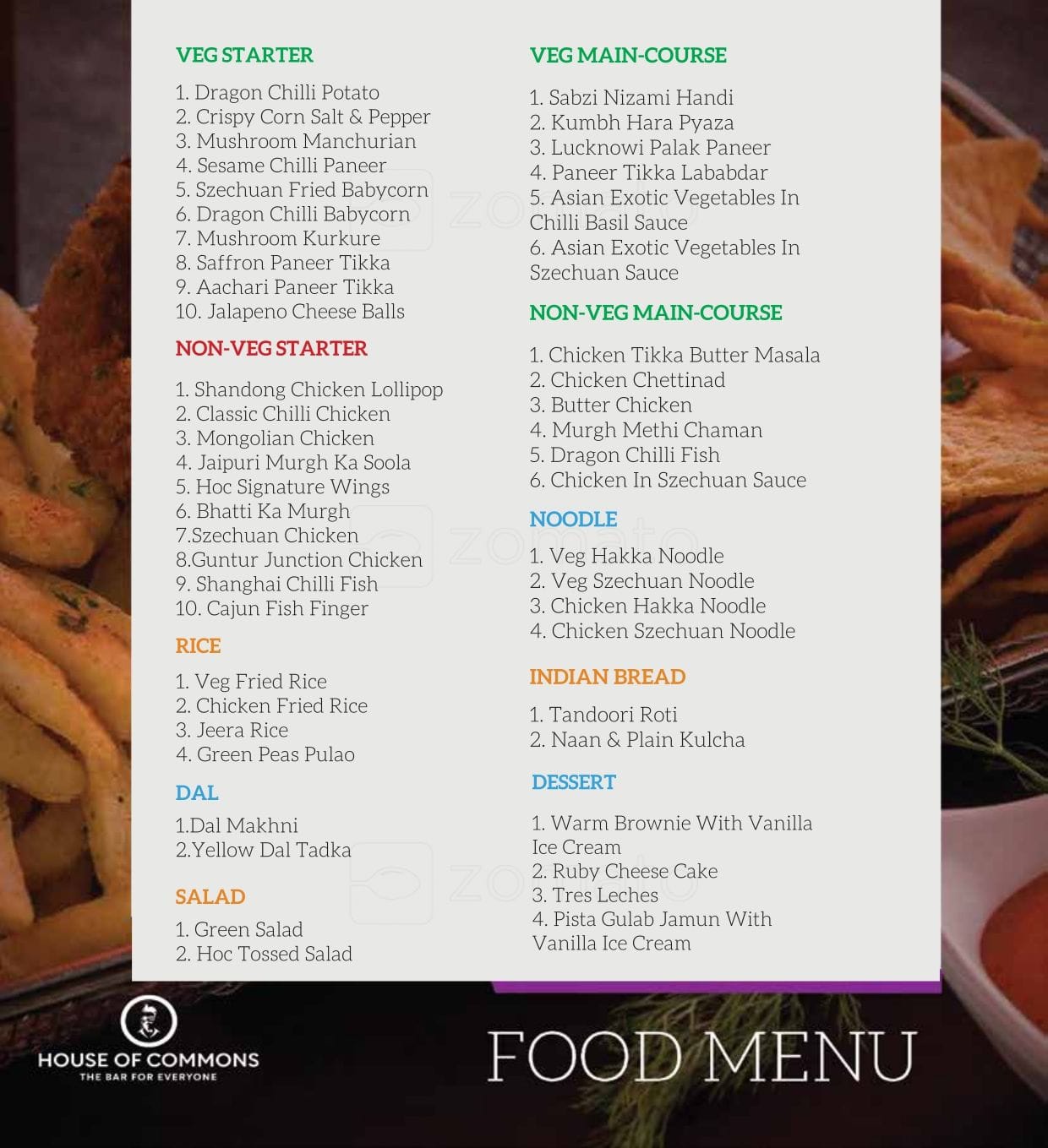 Menu at House of Commons, Bengaluru, 1st Floor