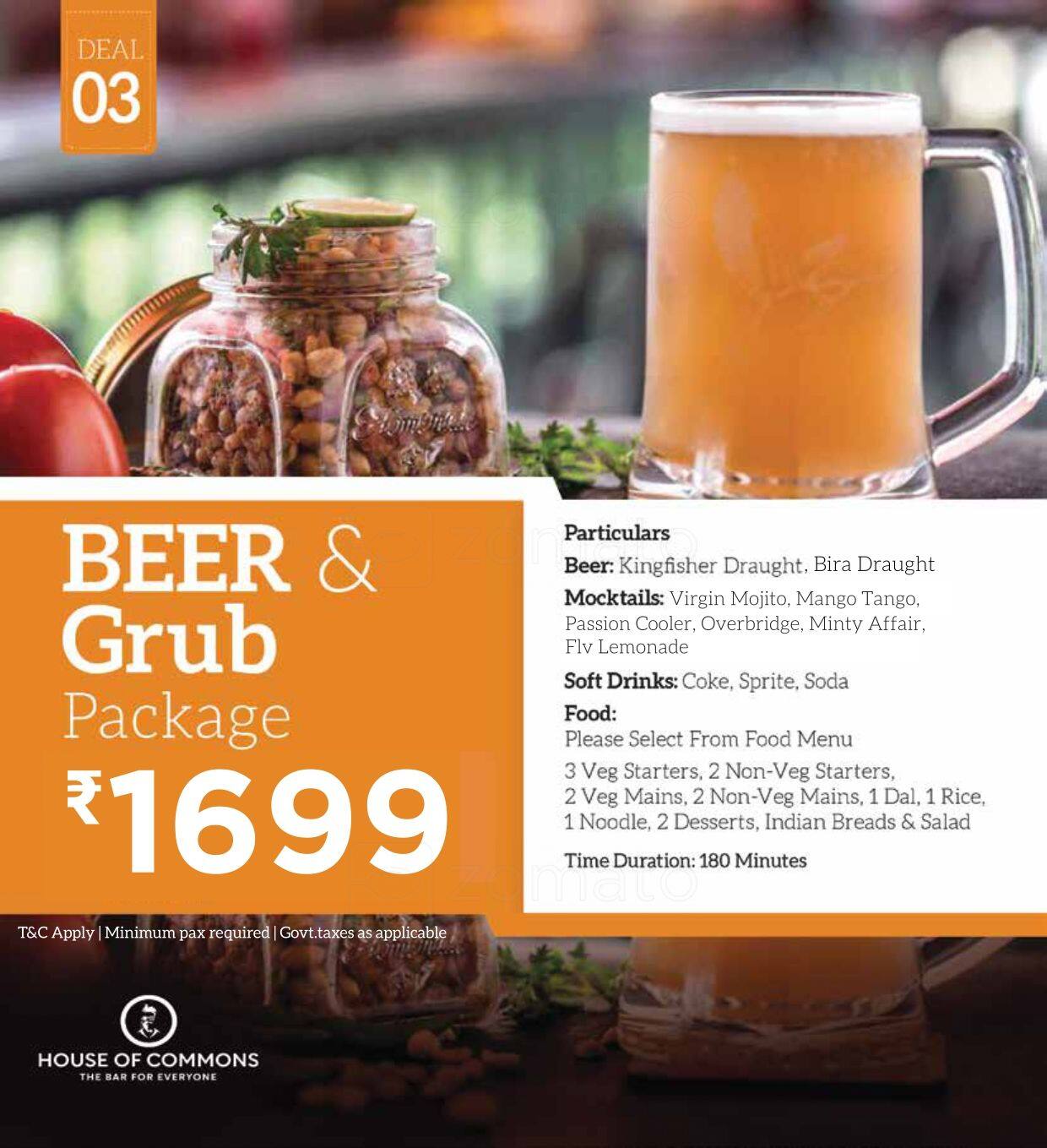 Menu at House of Commons, Bengaluru, 1st Floor