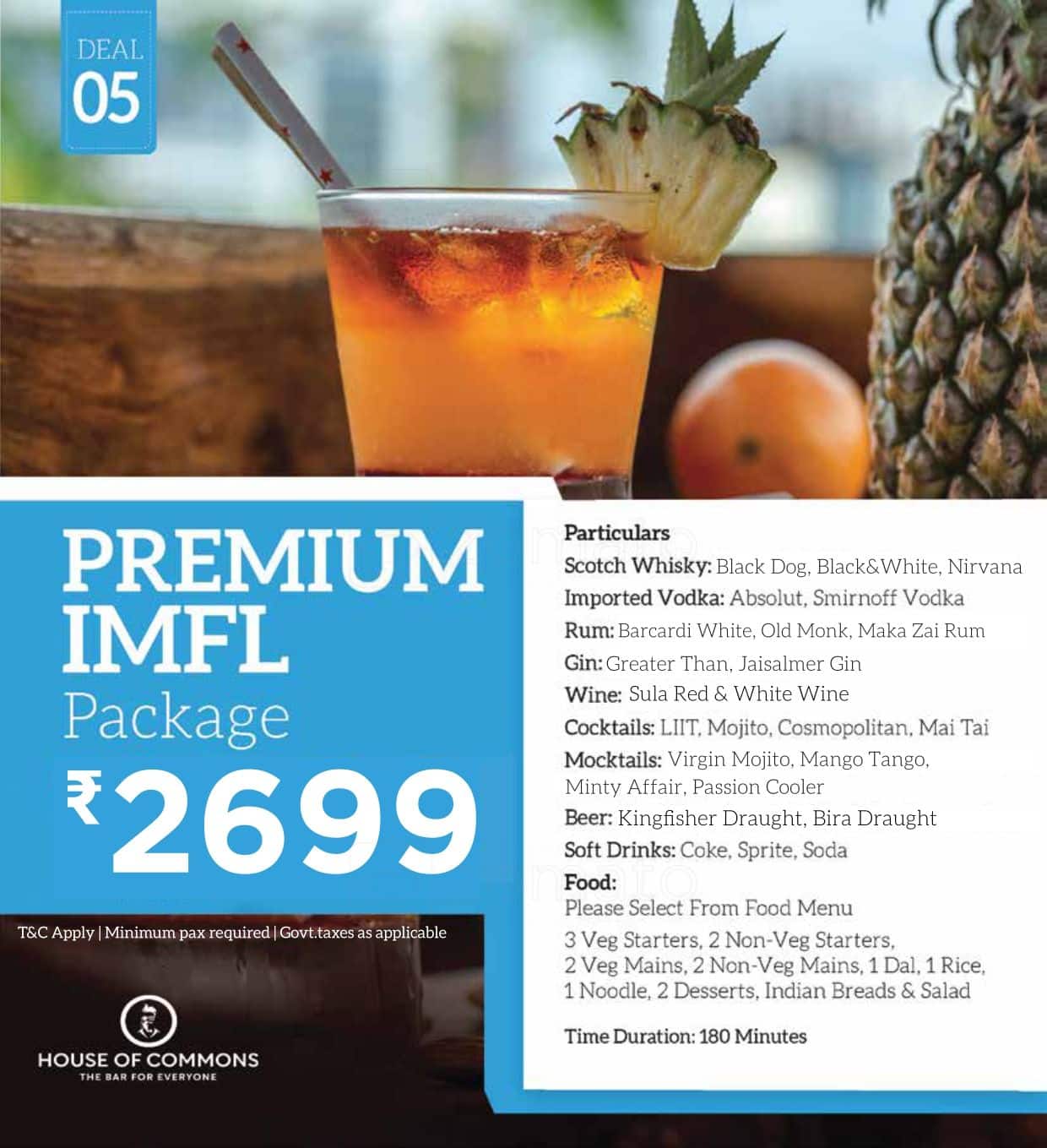Menu at House of Commons, Bengaluru, 1st Floor