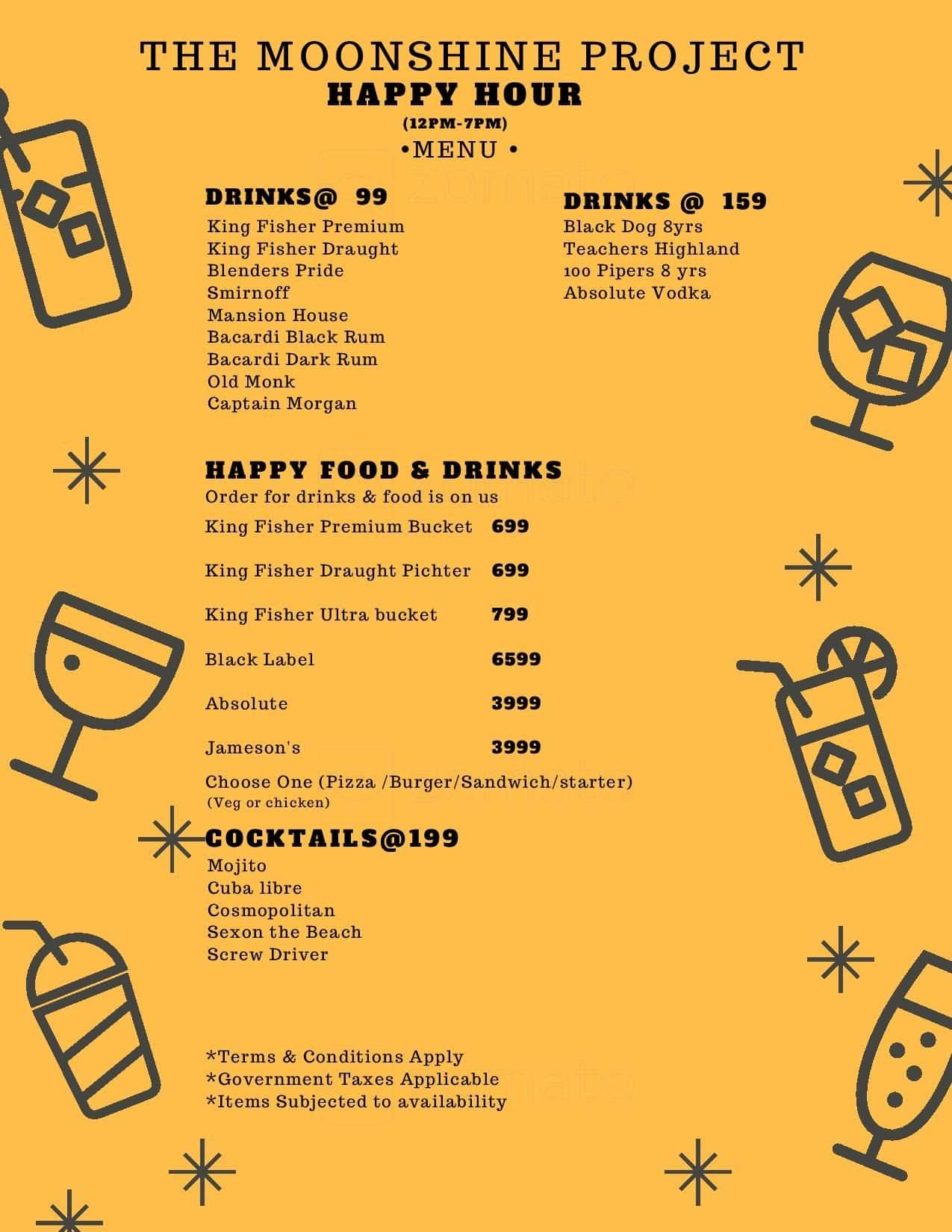The Moonshine Project Menu, Menu de The Moonshine Project, Film Nagar ...