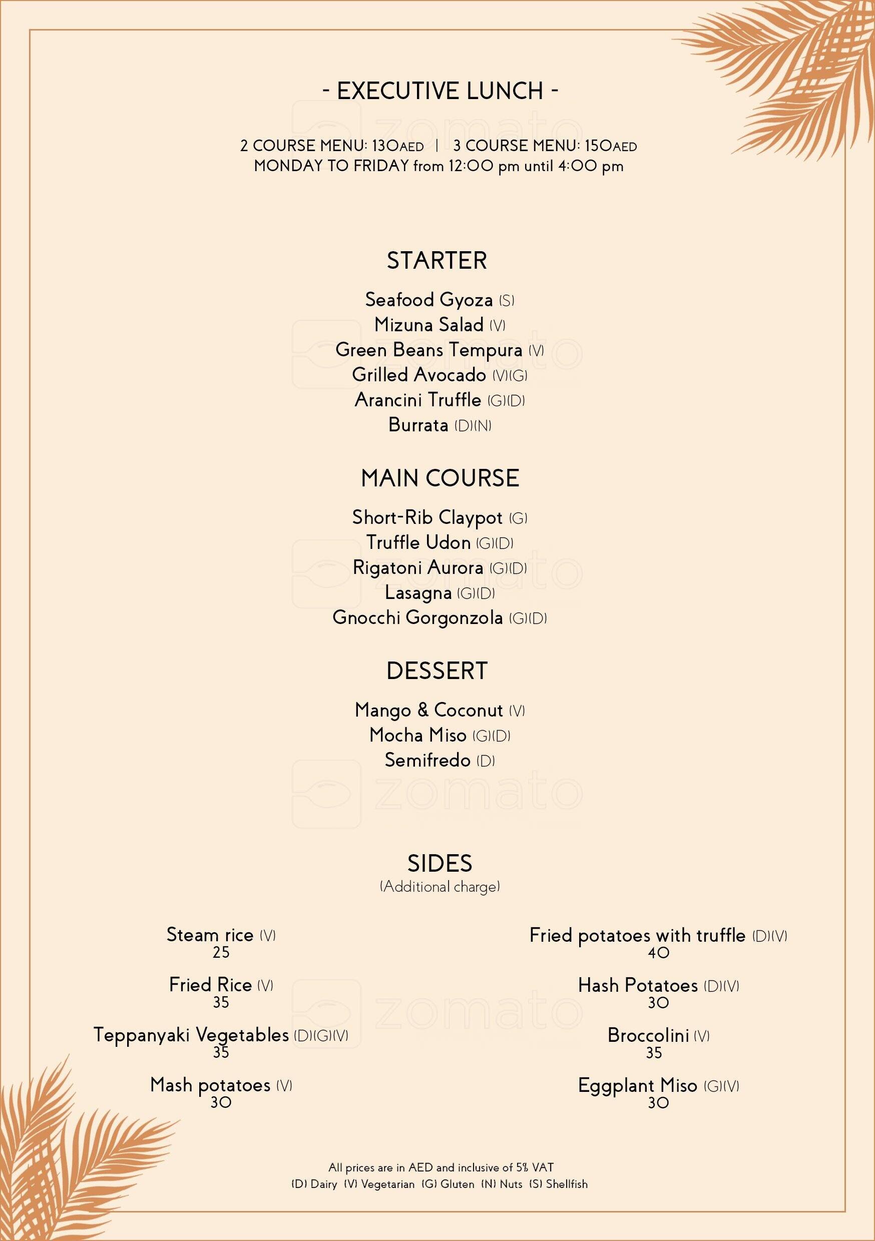 Menu of OPSO Dubai, Downtown Dubai, Dubai