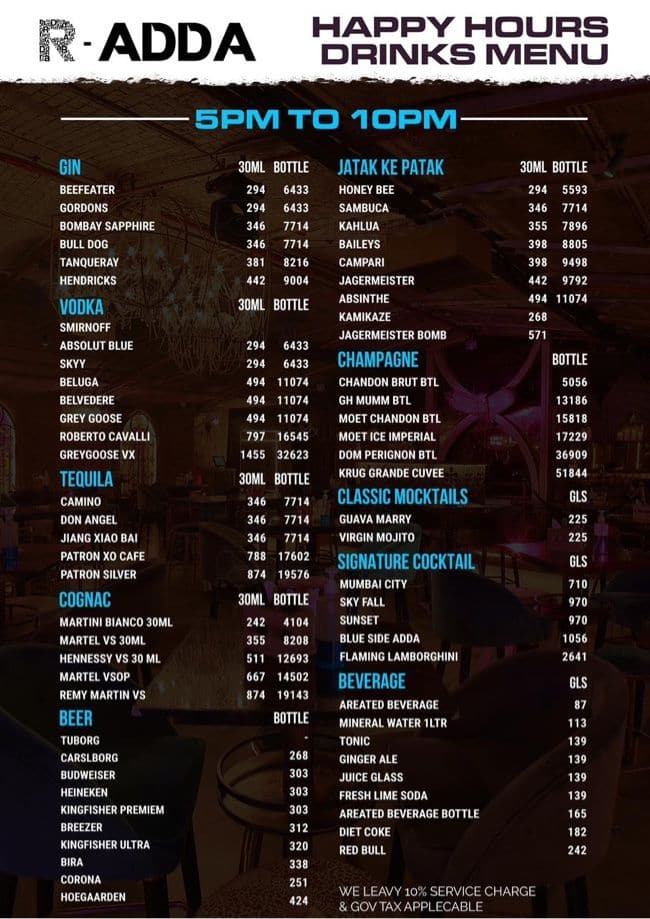 Menu of R' Adda, Juhu, Mumbai
