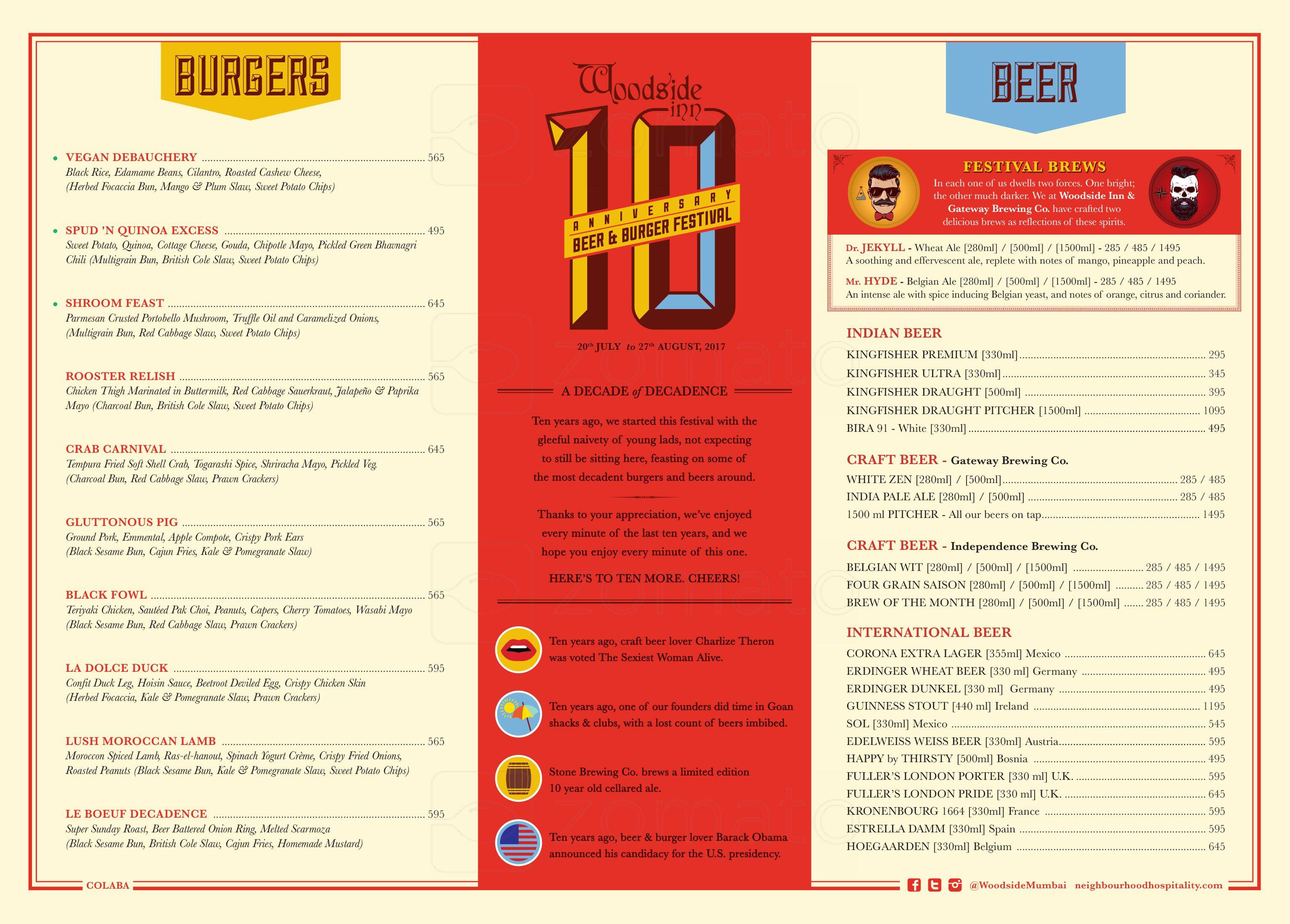 Woodside Inn Menu, Menu untuk Woodside Inn, Colaba, Mumbai - Zomato