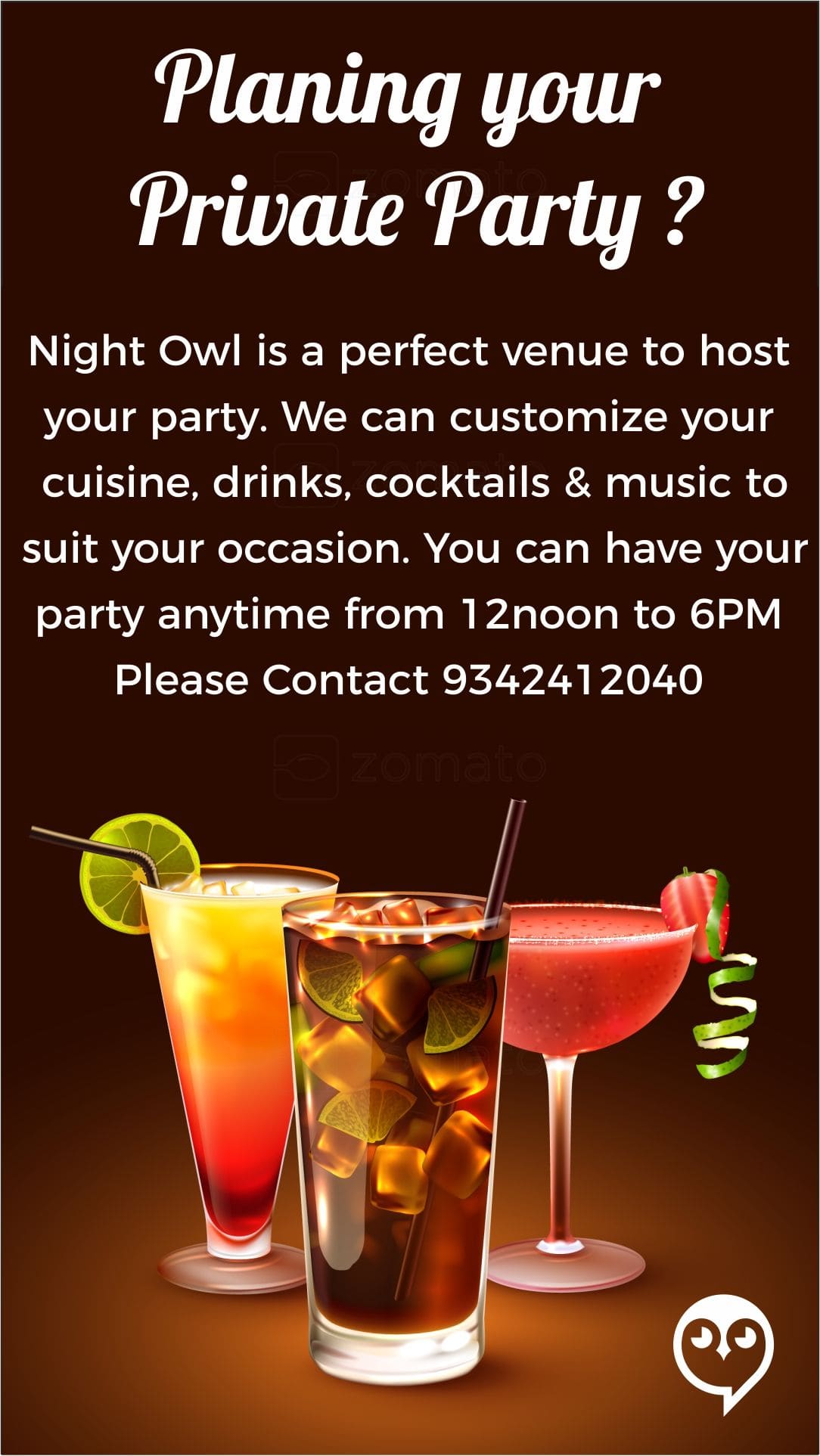 Menu of Night Owl Sky Lounge, Ulsoor, Bangalore