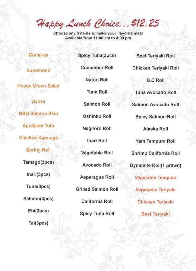 Menu at Maple Sushi Japanese Restaurant, Surrey, King George Blvd