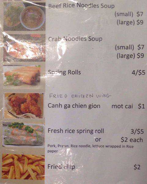 Menu at Teen Cafe, Cabramatta