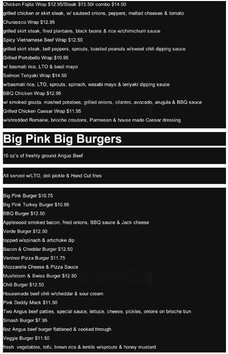 Menu at Big Pink pizzeria, Miami Beach