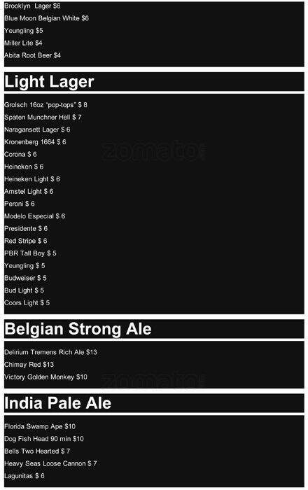 Menu at Big Pink pizzeria, Miami Beach