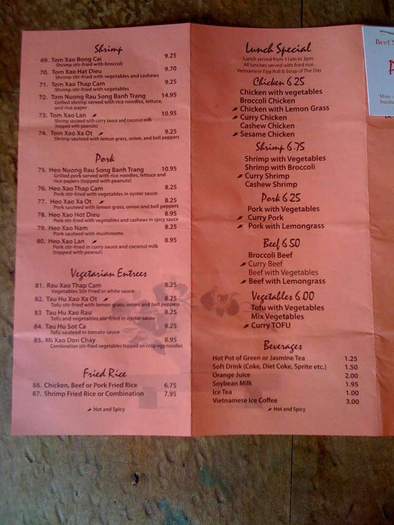 Menu at Pho Lan restaurant, Loveland, 296 E 29th St