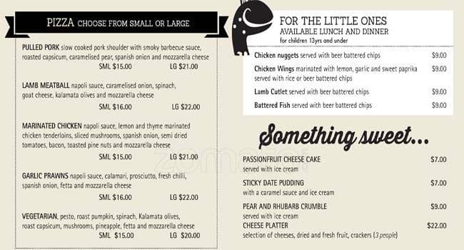 Menu at Tourist Hotel restaurant, Queanbeyan