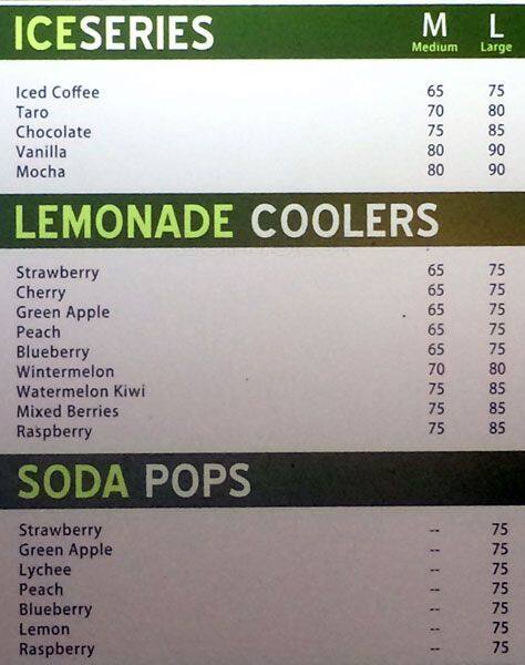 Menu at Infinitea cafe, Cebu City, Osmeña Blvd