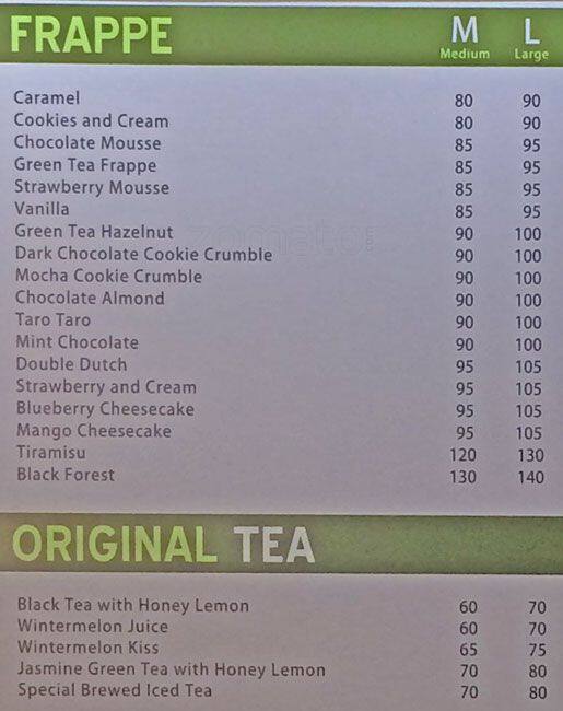 Menu at Infinitea cafe, Mandaue City, 6014 Mandaue City