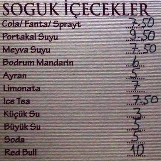 Menu at Bodrumsimitçisi, Bodrum