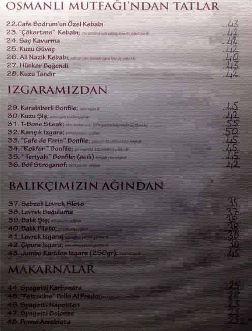 Menu at Bodrumsimitçisi, Bodrum