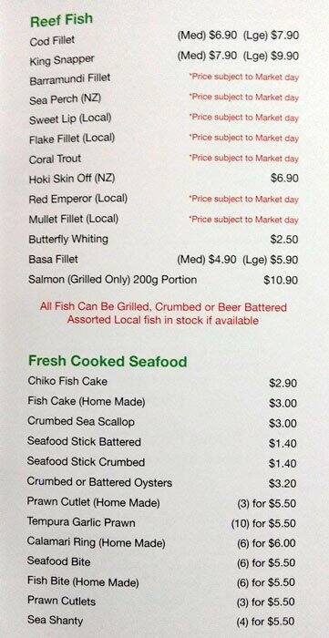 Menu at Redcliffe Seafood Takeaway fast food, Redcliffe